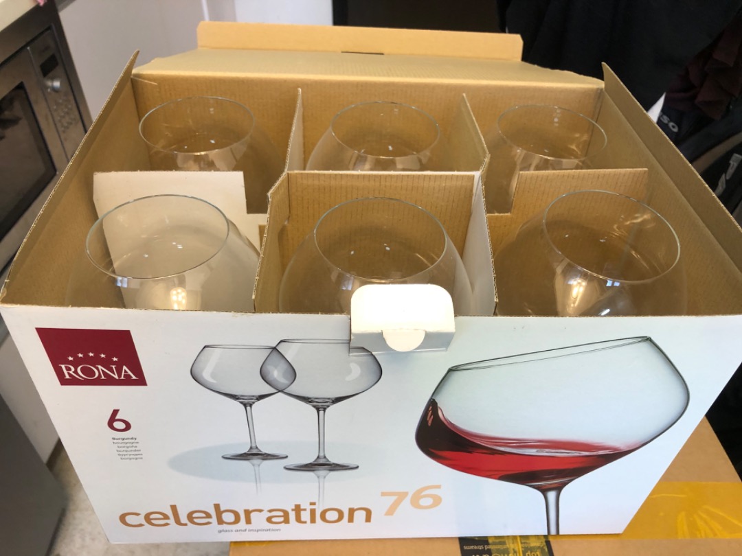 6 Rona wine glasses in box, Furniture & Home Living, Kitchenware ...