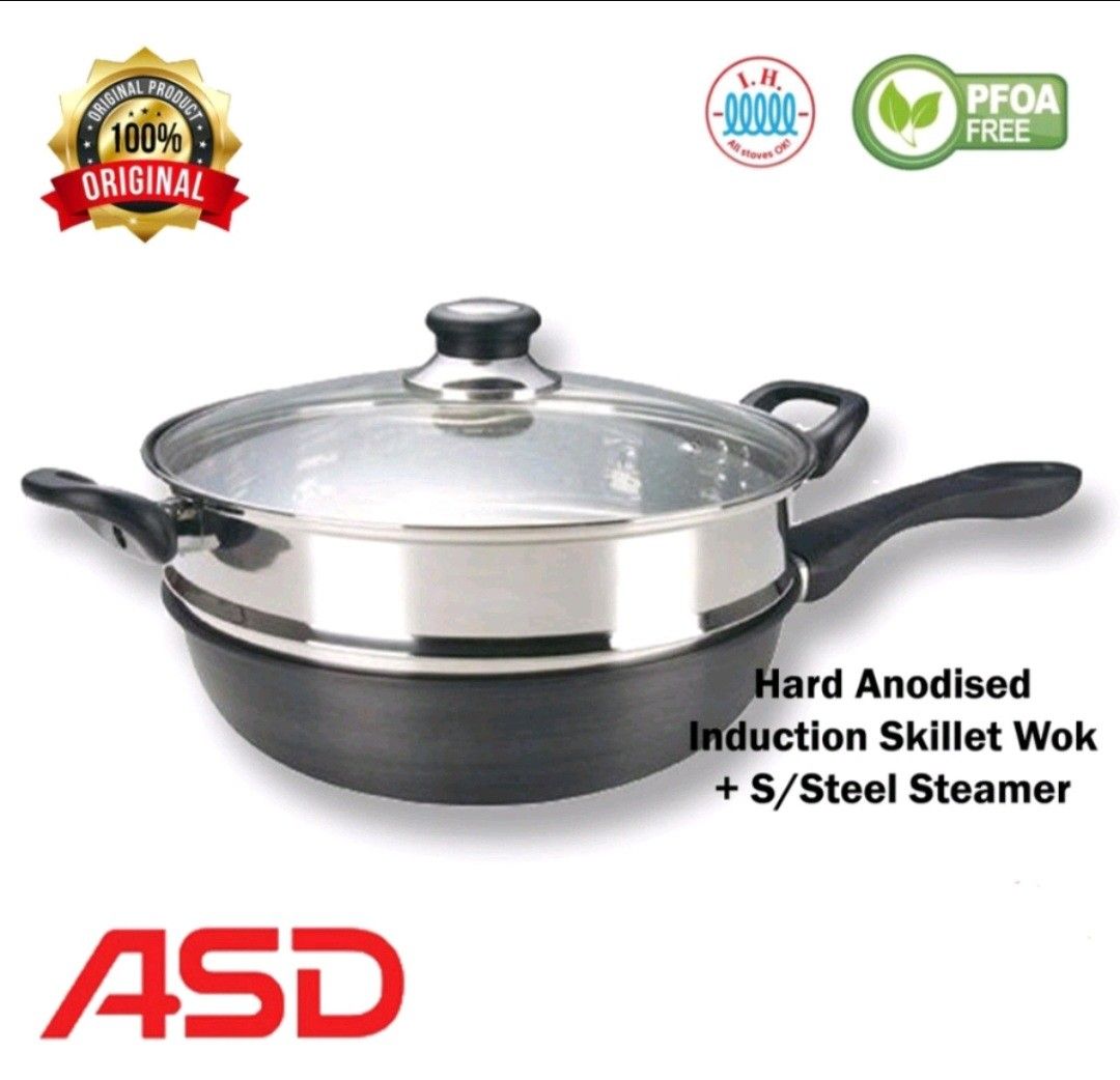 ASD 30cm Hard Anodised Induction Skillet Stainless Steel Steamer, TV ...