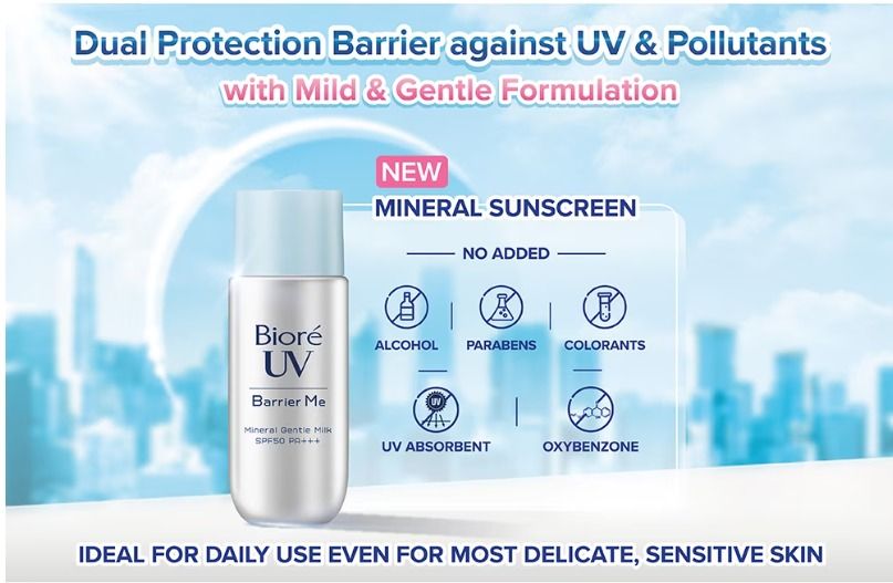 Biore UV Barrier Me Mineral Gentle Milk SPF 50 PA+++ 50ml, Beauty ...