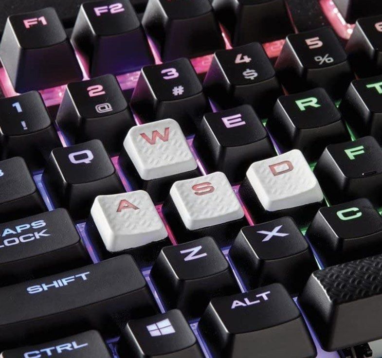 BN Corsair Performance FPS / MOBA White Textured Blacklit Contoured Grip Keycaps for Mechanical ...