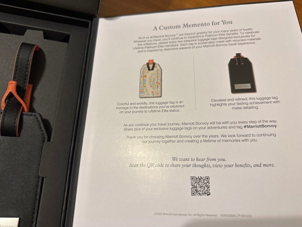 BNIB Marriott Bonvoy Lifetime Platinum bag tags, Hobbies & Toys, Travel ...