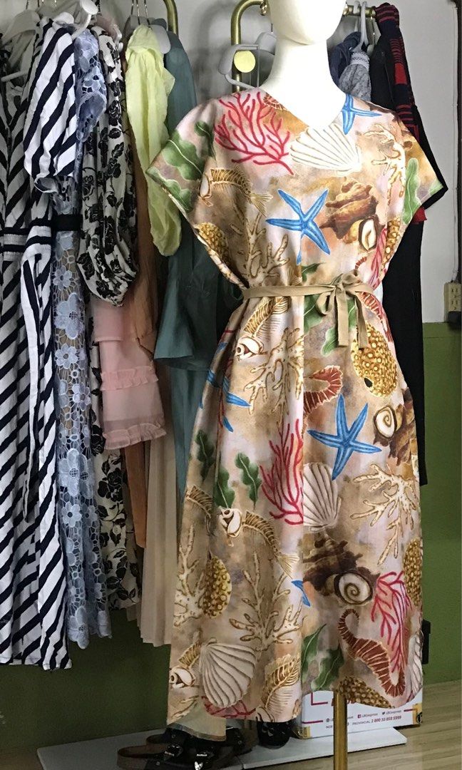 BNWT MERLOT SEA CREATURES PRINT LINEN MIDI DRESS, Women's Fashion ...