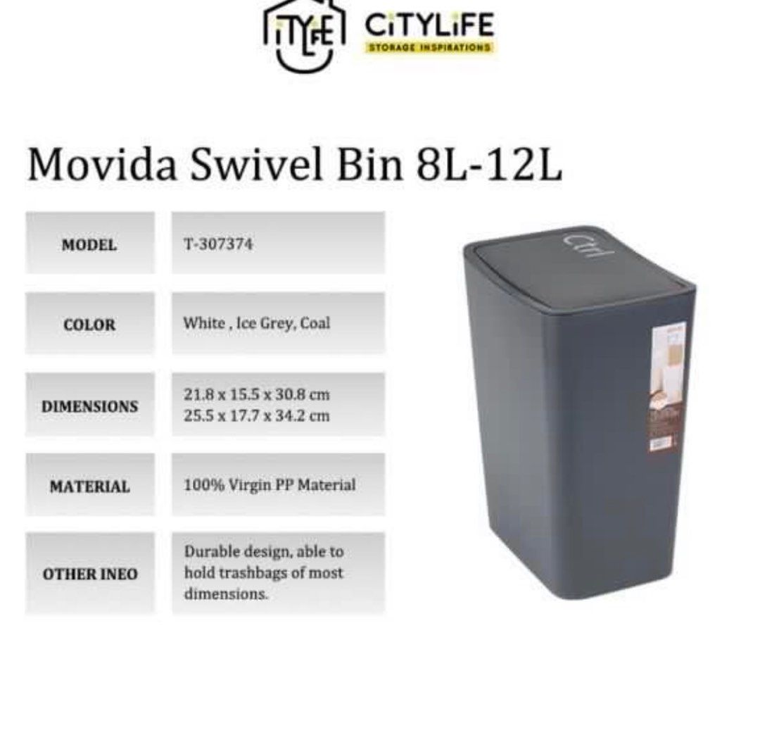 Brand New 8L Waste Bin / DustBin, Furniture & Home Living, Cleaning ...