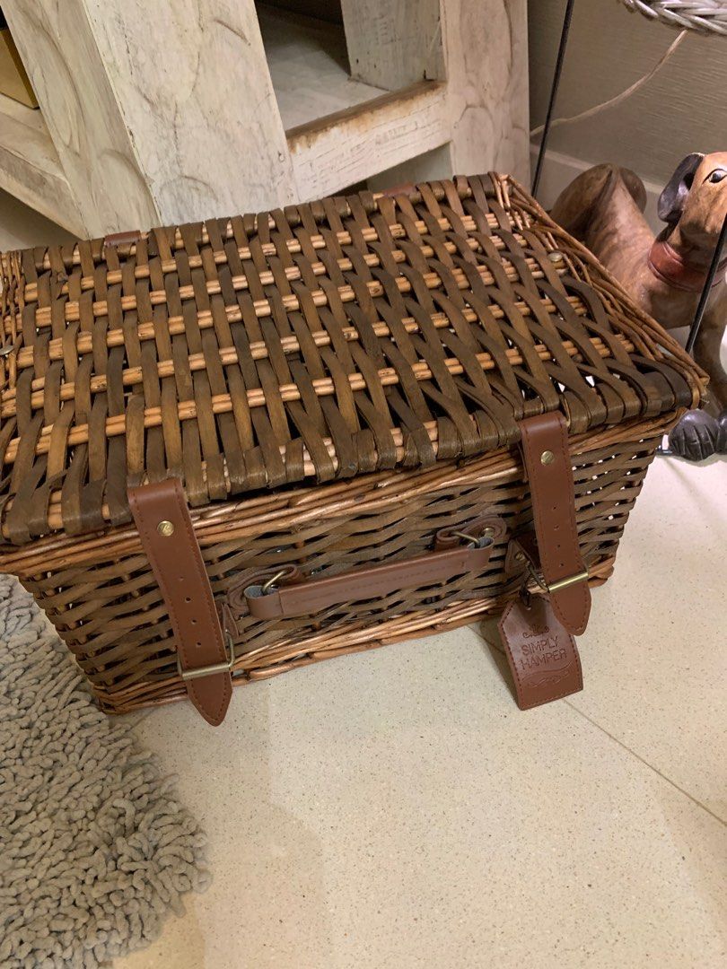 Cane basket with lid, Everything Else on Carousell
