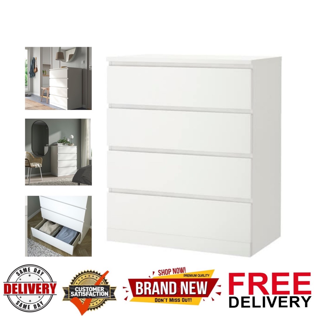 Chest Of Drawers, drawer, MALM Chest of 4 drawers White 80x100 ...