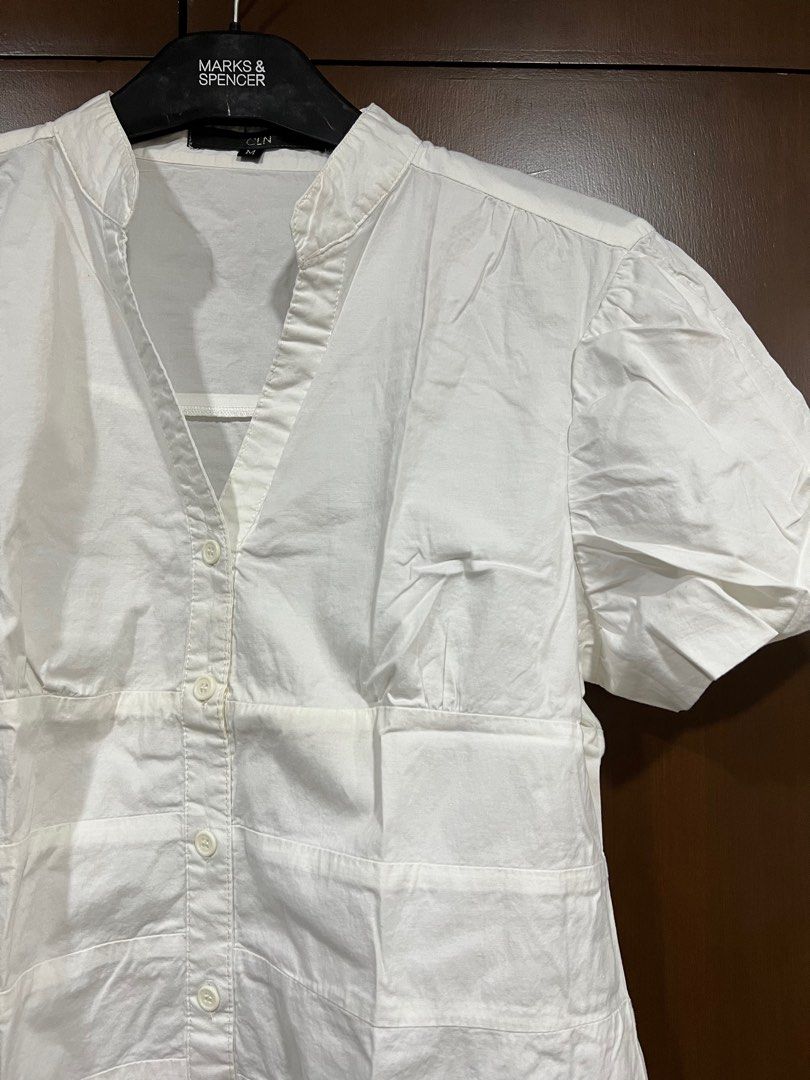 CLN white chinese collar top, Women's Fashion, Tops, Blouses on Carousell