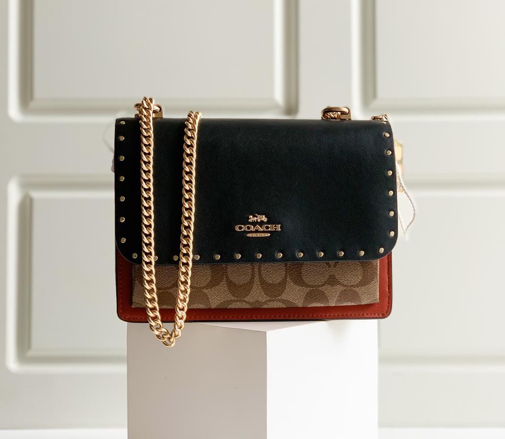 coach 90400 Signature Rivets Klare Crossbody Khaki Multi, Barang Mewah ...