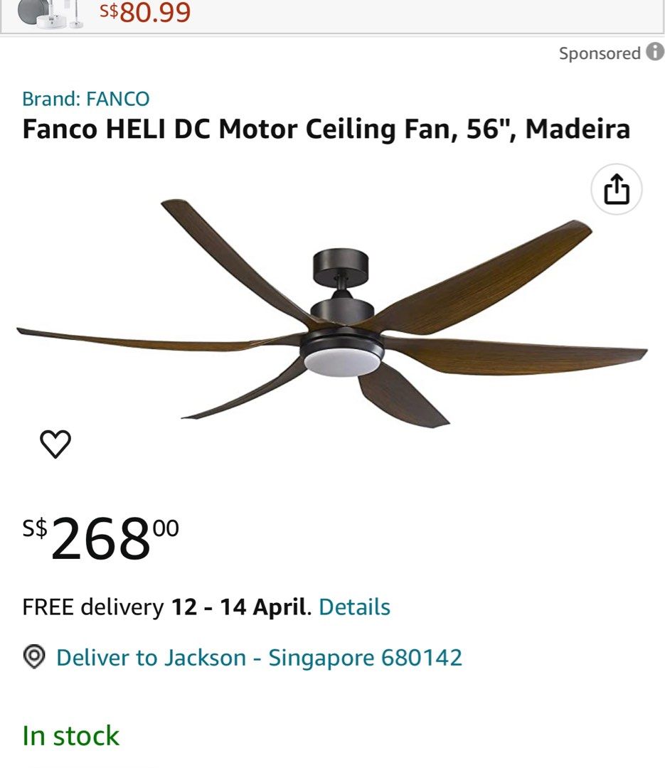 Fanco HELI DC Motor Ceiling Fan, 56", Madeira, Furniture & Home Living ...