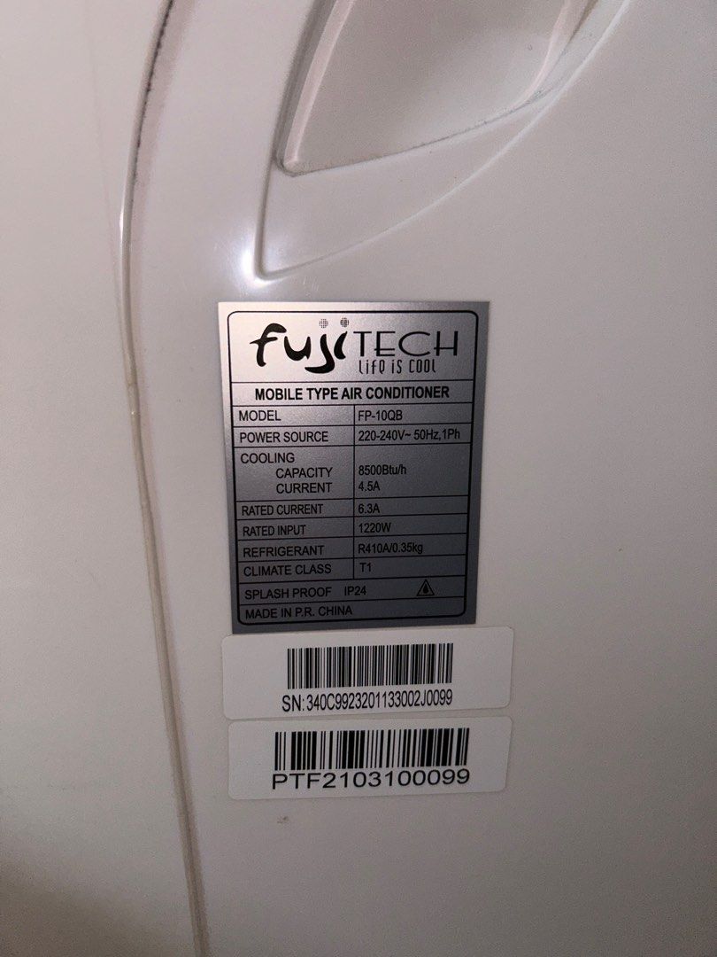 Fujitech Portable Aircon 8500 BTU, TV & Home Appliances, Air ...