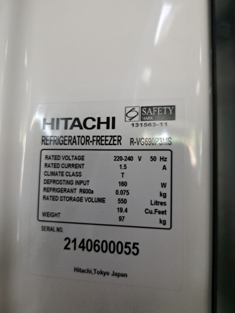 Hitachi glass door Refrigerator Fridge inverter 3ticks 550L net ...