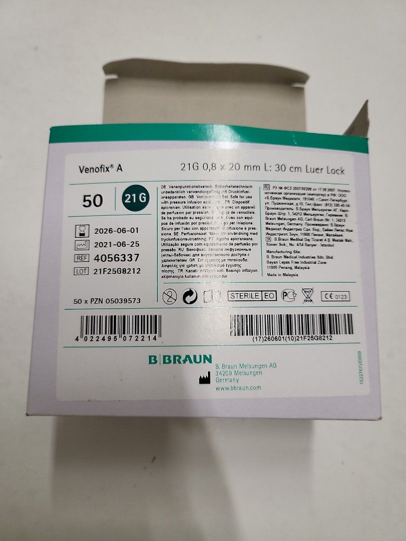 IV butterfly catheter Venofix 21g, Health & Nutrition, Medical Supplies ...