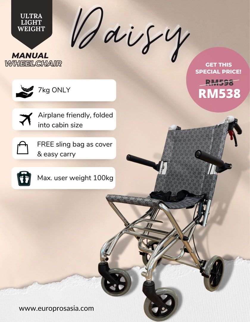 [KERUSI RODA RAYA] Daisy - Europros Manual Wheelchair, Health ...