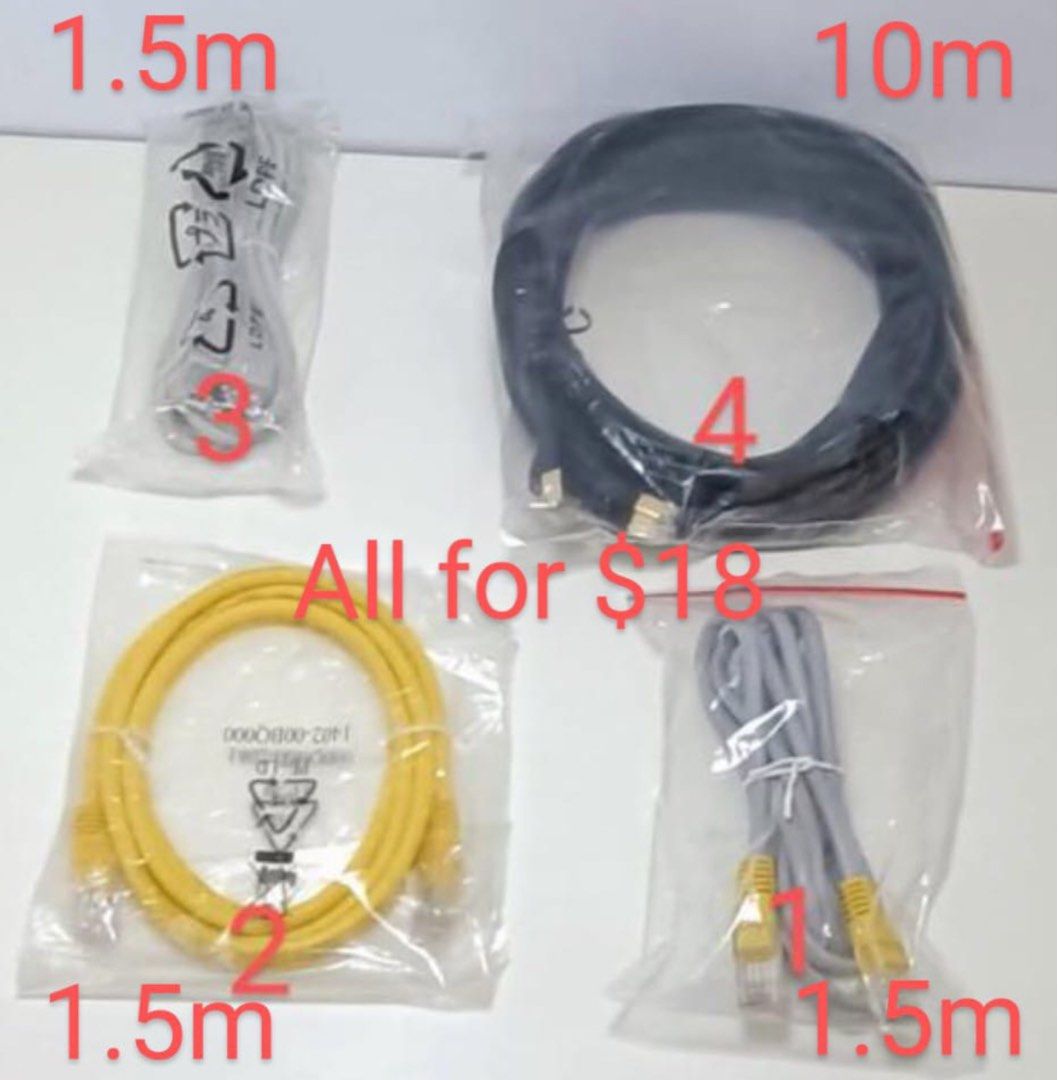 Lan Cables 1.5m x 3, 10m x 1, Computers & Tech, Parts & Accessories ...