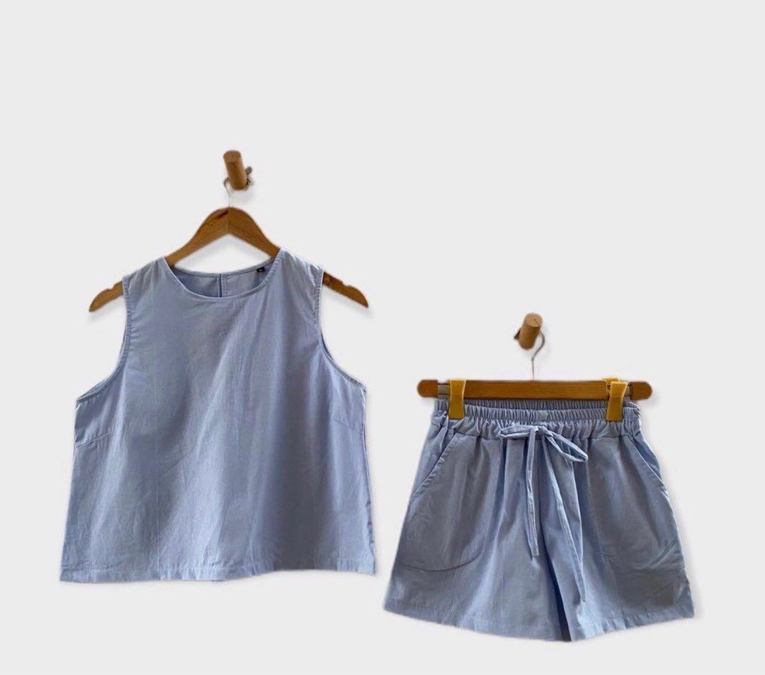 Linen Powder Blue Coordinates, Women's Fashion, Dresses & Sets, Sets or ...