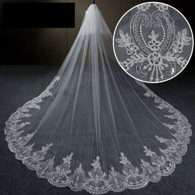 Long Wedding dress & 3M long veil, Women's Fashion, Dresses & Sets ...