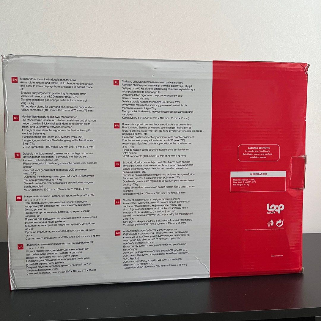 Loop Alloy Dual Gas Lift Mount and Laptop Holder with Clamp and Grommet ...