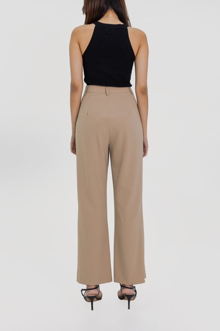 LOVET SIDE SLIT STRAIGHT CUT PANTS (KHAKI), Women's Fashion, Bottoms ...