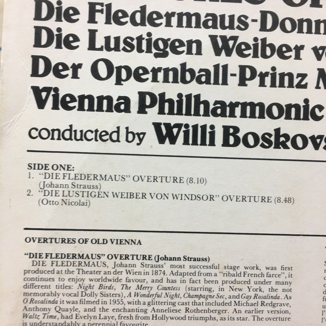 LP classical : Willi Boskovsky - Overture s of Old Vienna, Decca UK ...