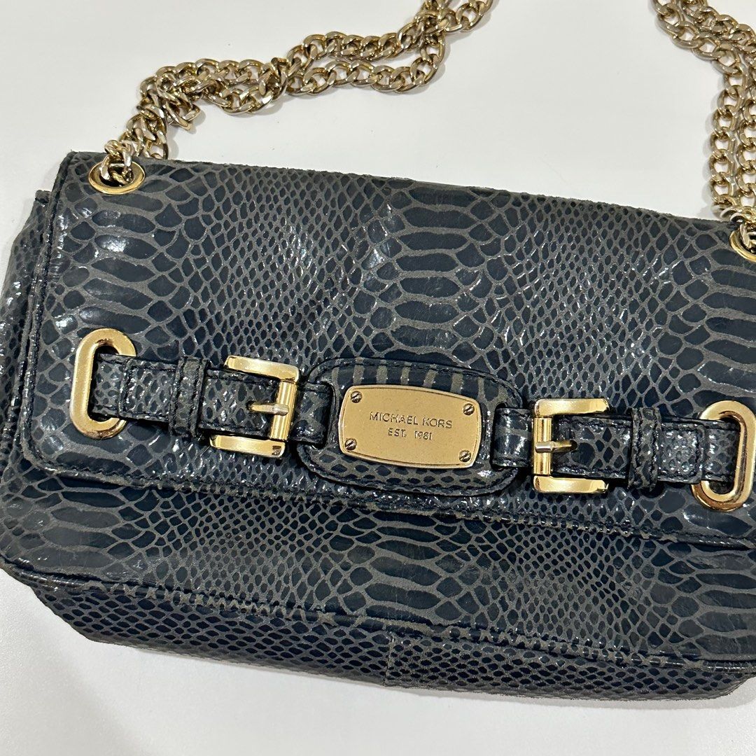 Michael Kors “Python” Black, Women's Fashion, Bags & Wallets, Shoulder ...