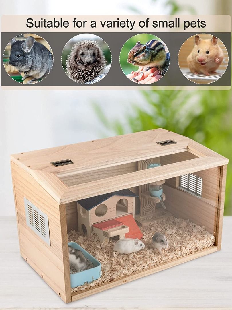Natural Wood Hamster Cage with Openable Roof- Visible Small Animal ...