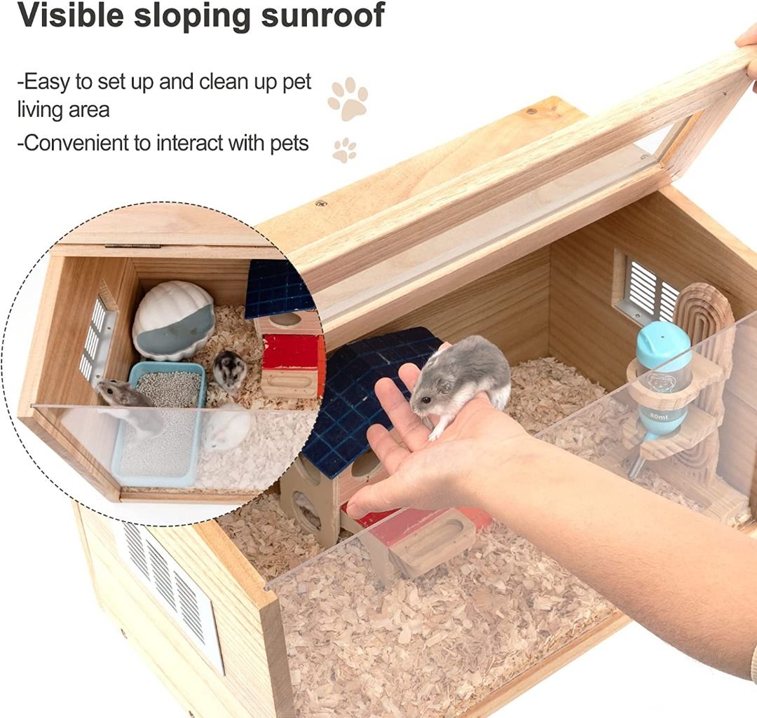 Natural Wood Hamster Cage with Openable Roof- Visible Small Animal ...