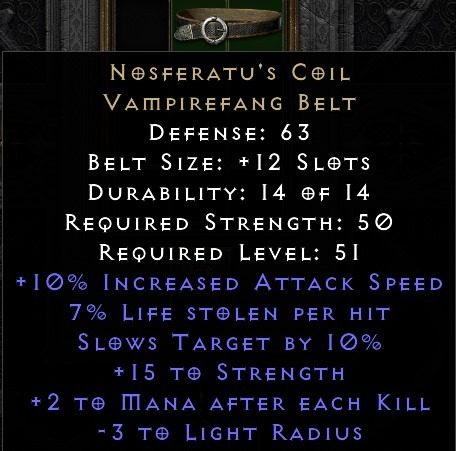 (Non-ladder) Perfect Nosferatu's Coil belt with 7 life leech/63 Defence ...