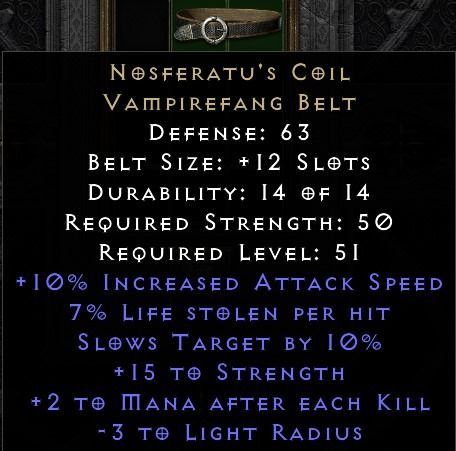 (Non-ladder) Perfect Nosferatu's Coil belt with 7 life leech/63 Defence ...