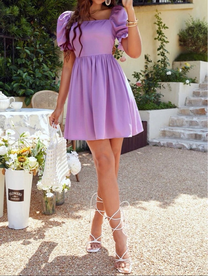 Purple princess rapunzel puff dress, Women's Fashion, Dresses & Sets ...