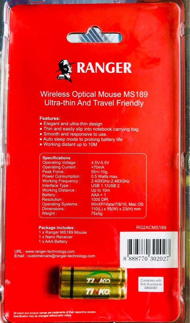 Ranger Ultra Slim Mouse, Computers & Tech, Parts & Accessories, Mouse ...