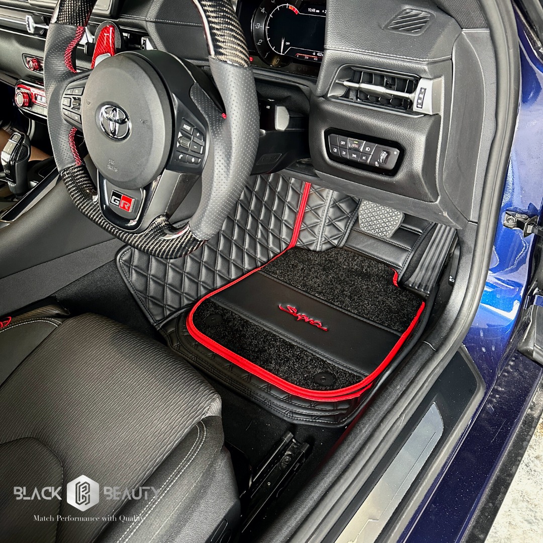 [Red Trims] Toyota Supra Diamond Series Premium Leather Car Mat, Car ...
