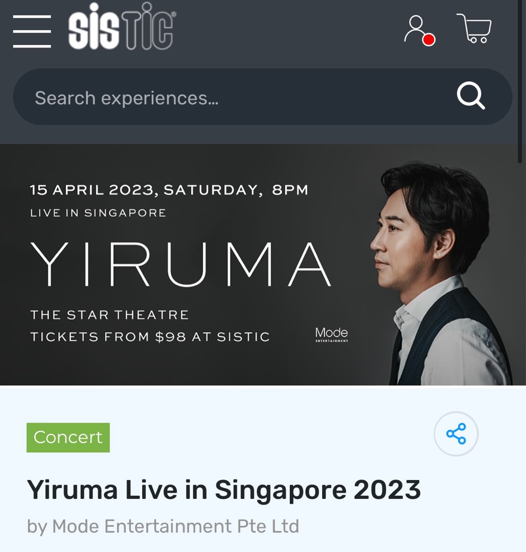 Selling a pair of Yiruma Concert, Announcements on Carousell