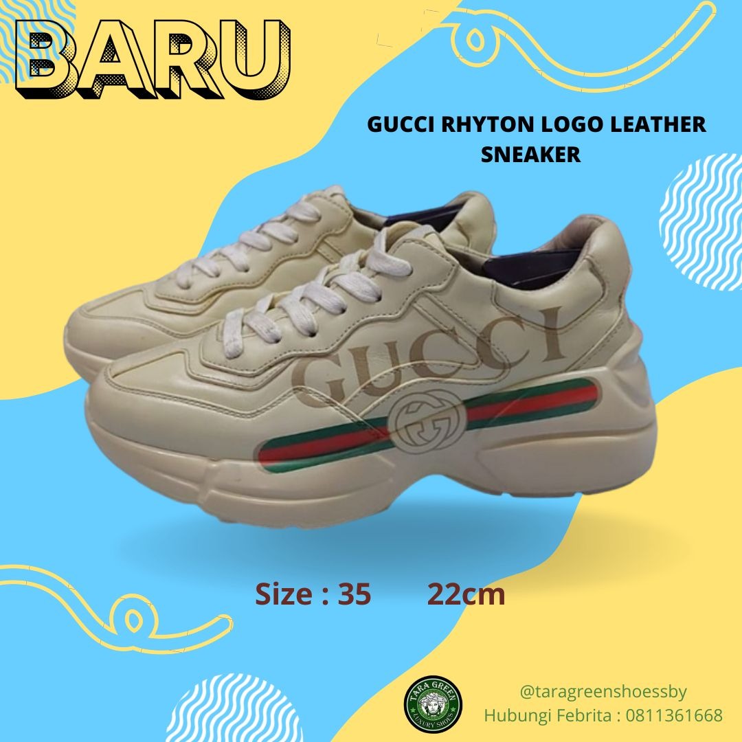 Sepatu Gucci Rhyton Logo Leather Sneaker 528892 size 35, Fesyen Wanita ...