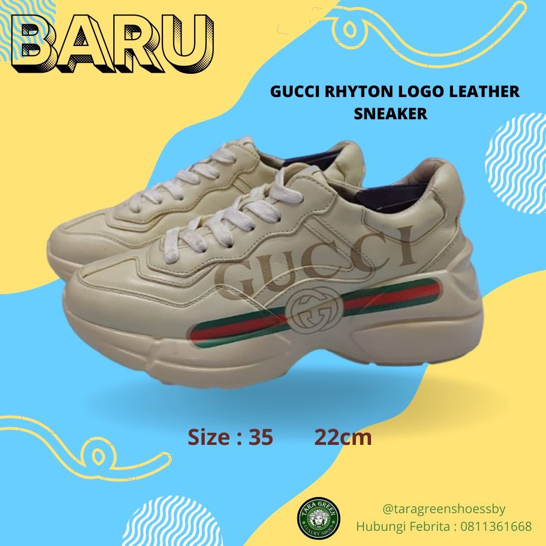 Sepatu Gucci Rhyton Logo Leather Sneaker 528892 size 35, Fesyen Wanita ...