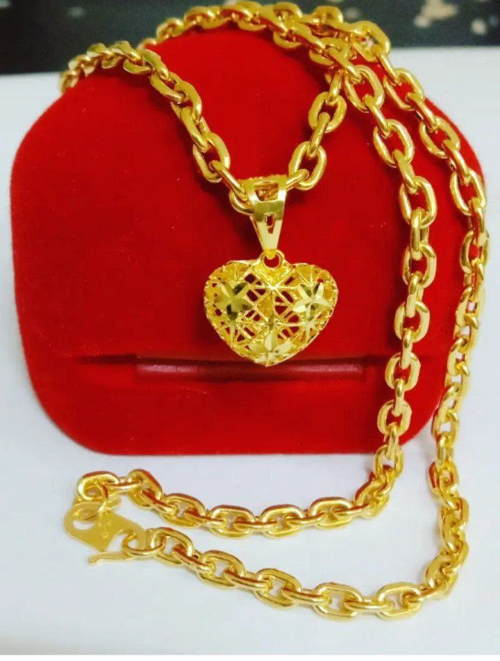 Set Rantai Leher Emas 916, Women's Fashion, Jewelry & Organisers ...