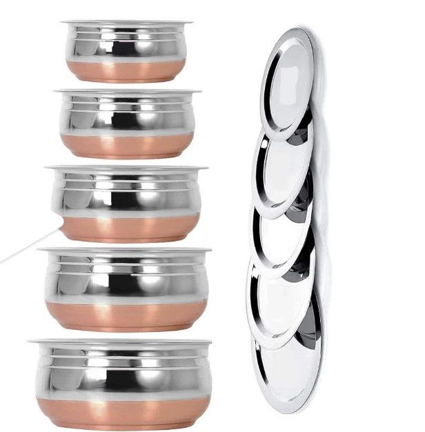 Stainless Steel Handi Set with Lid 5pcs Pot Set Copper Bottom Milk Pot ...