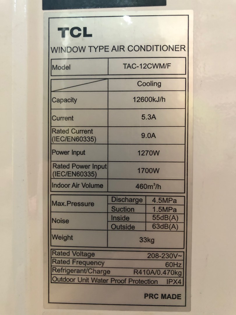 TCL 1.5hp Window Type Aircon, TV & Home Appliances, Air Conditioning ...