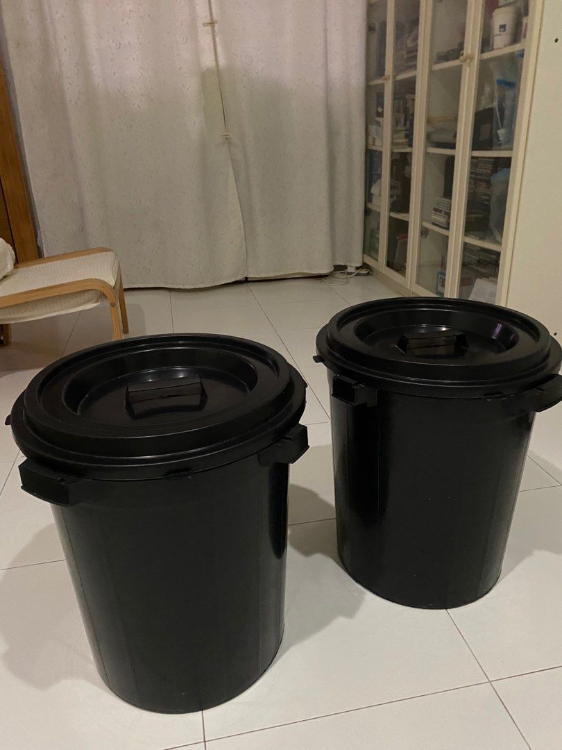 Two 12G PVC rubbish bin with lid, Furniture & Home Living, Cleaning ...