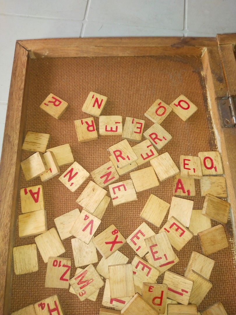 vintage all-wooden SCRABBLE game/Near Complete---5 wood letter "tiles ...