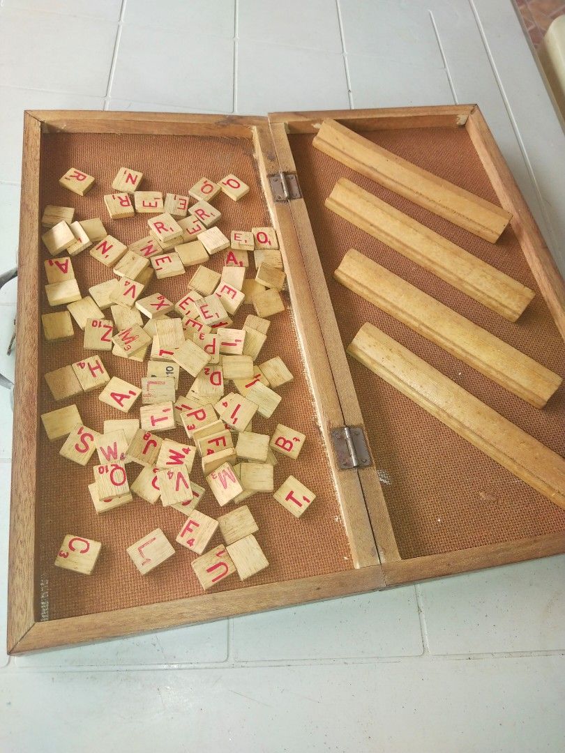 vintage all-wooden SCRABBLE game/Near Complete---5 wood letter "tiles ...