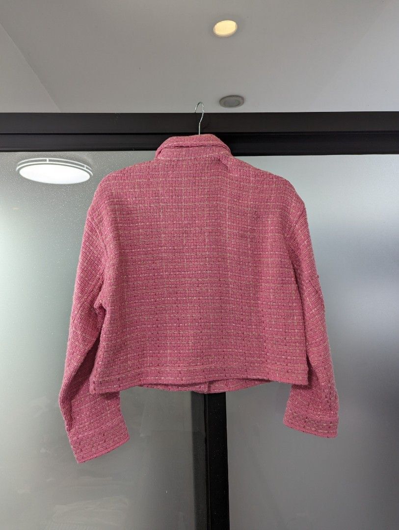 Zara Textured Jacket Pink Overshirt Zara BNWT, Women's Fashion, Coats ...
