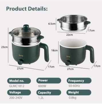 1.2L Ceramic Mini Non Stick Multi Cooker With Steamer | Multi Function ...