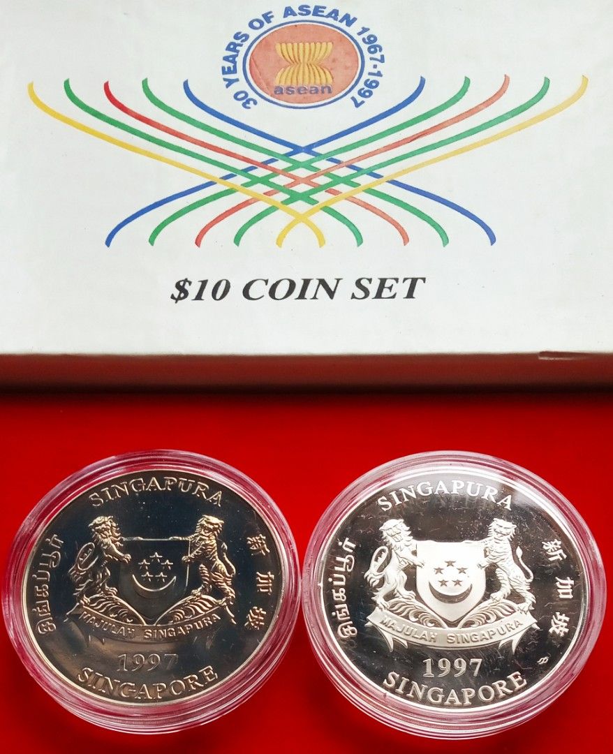 1997 Singapore 30th Anniversary of ASEAN $10 Coin Set, Hobbies & Toys ...