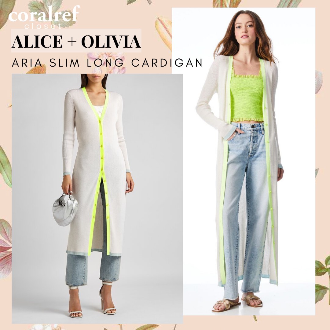 Alice + Olivia Aria Long Slim Cardigan in White, Women's Fashion, Coats, Jackets and Outerwear ...