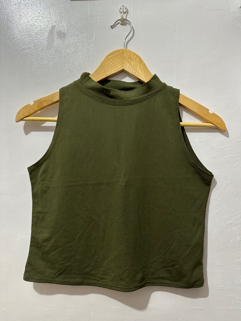 Army green crop top on Carousell