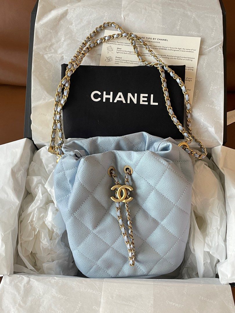 Chanel 21K edition Baby Blue iridescent Caviar GHW Bucket bag, Luxury ...