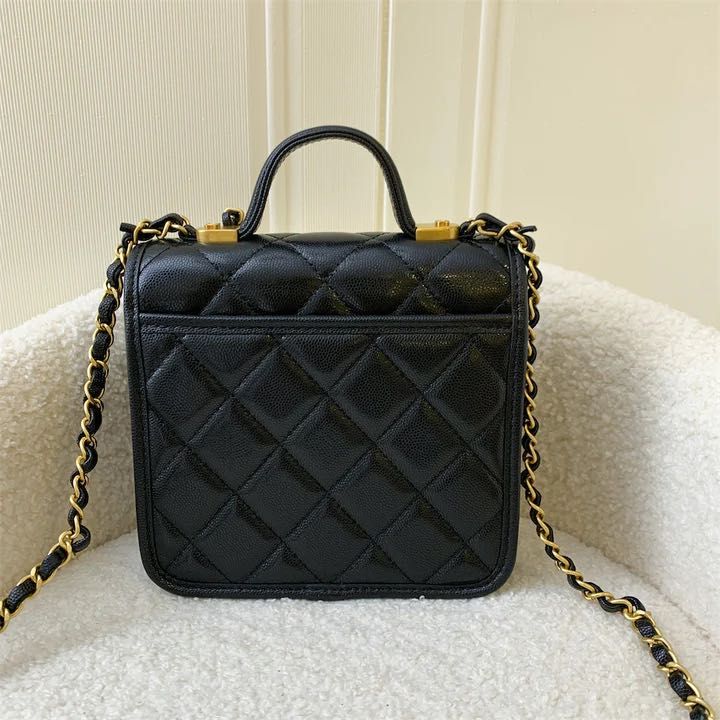 Chanel 22K Seasonal Flap with Top Handle in Black Caviar AGHW, Luxury ...