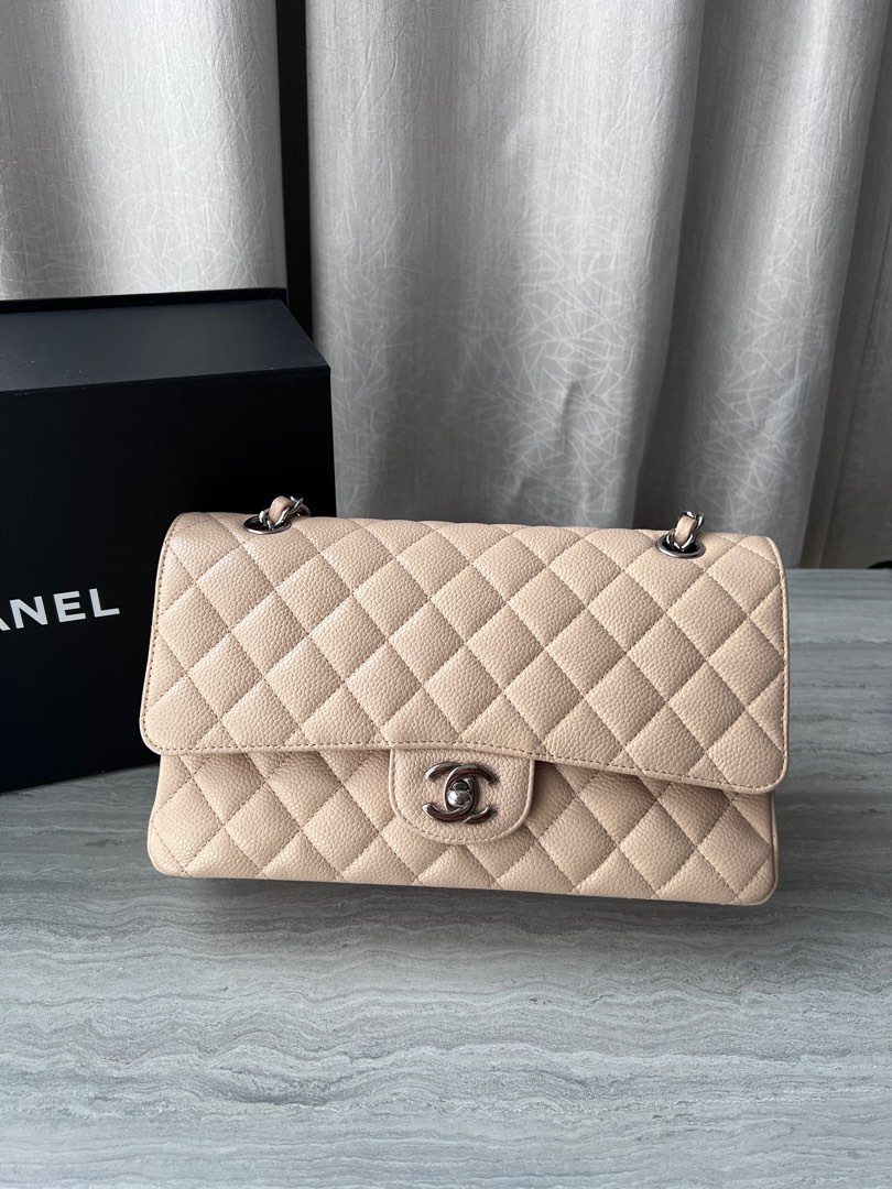 Chanel Beige Caviar Medium Classic Double Flap SHW, Luxury, Bags ...