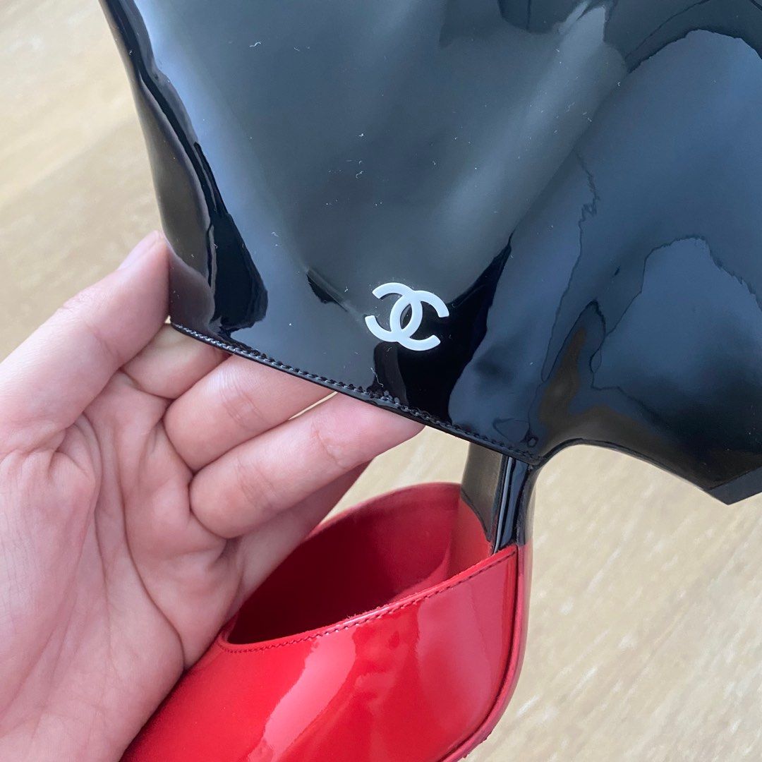 Chanel Red & Black Patent Boots Heels, Luxury, Sneakers & Footwear on ...