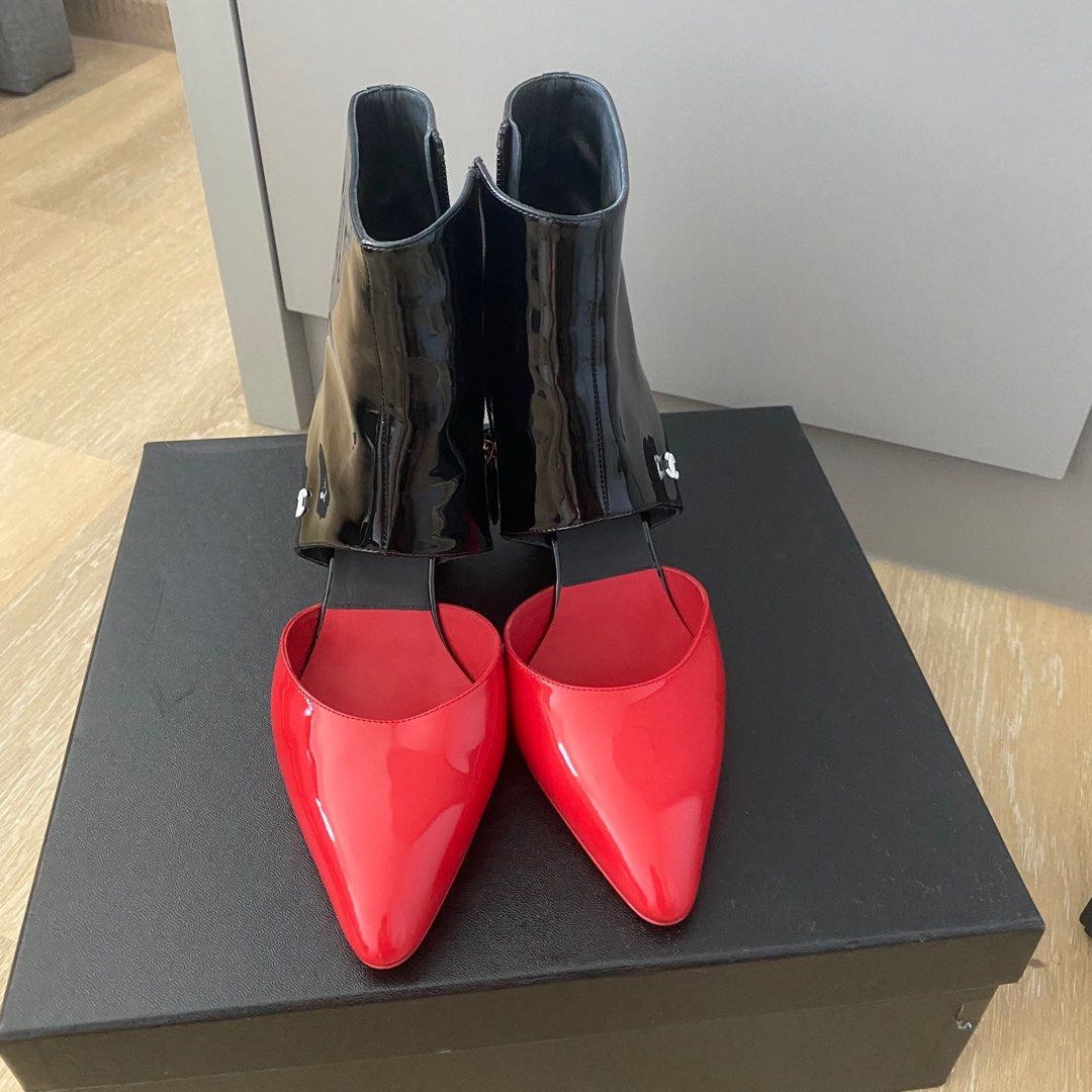 Chanel Red & Black Patent Boots Heels, Luxury, Sneakers & Footwear on ...