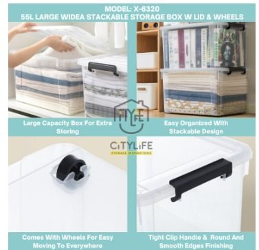 Citylife 55L Multi-Purpose Widea Stackable Storage Container Box With ...